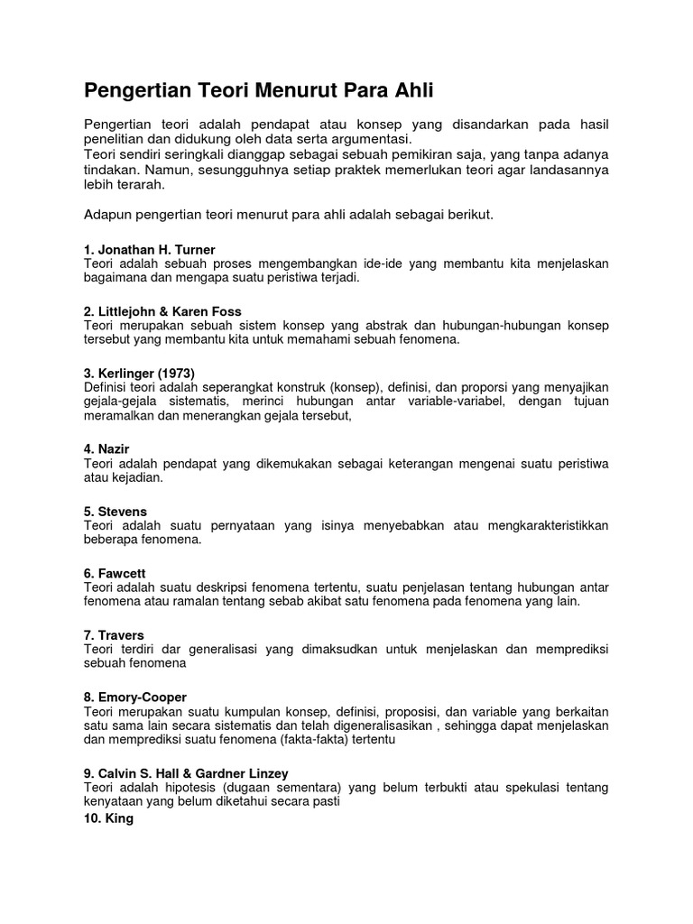 Pengertian Teori Menurut para Ahli | PDF