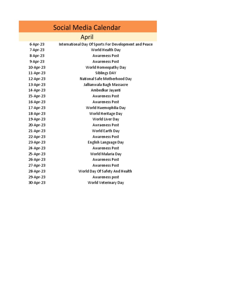April Social Media Event Calendar | PDF | Social Science | Science ...