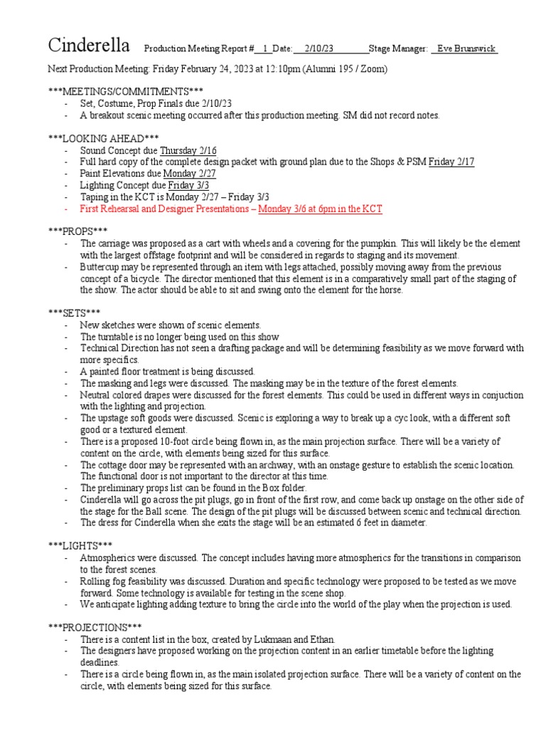 Cinderella Prod MTG Combined | PDF