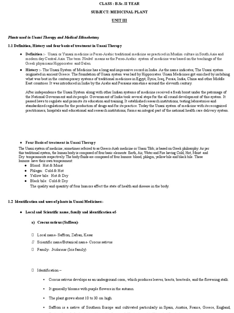Medicinal Plant Notes Unit III | PDF