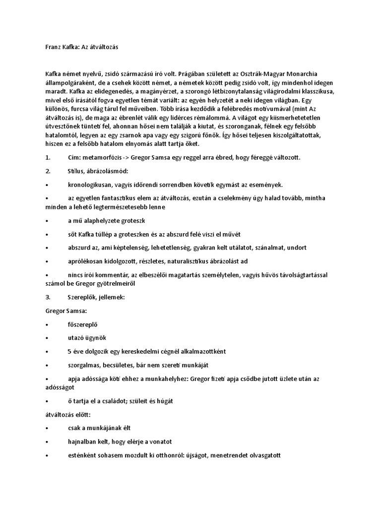 Franz Kafka Átváltozás | PDF