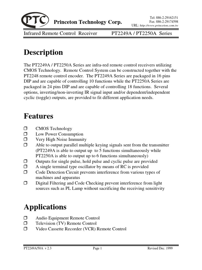 Infrared Remote Control Receiver Guide | PDF