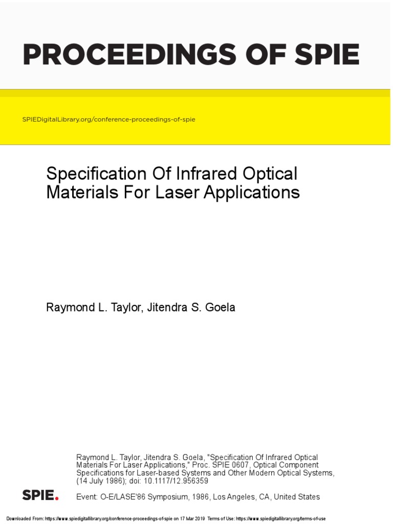 1986-Specification of Infrared Optical Materials For Laser Applications ...