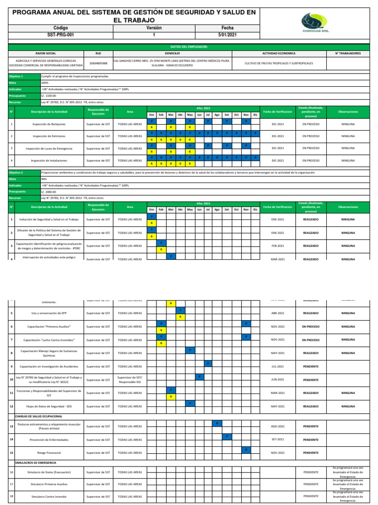 Programa Anual Del Sistema de Gestion de Seguridad y Salud en El Trabajo | PDF | Seguridad y ...