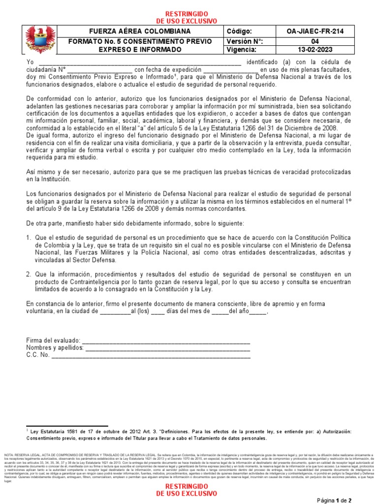 OA-JIAEC-FR-214 FORMATO No. 5 CONSENTIMIENTO PREVIO EXPRESO E INFORMADO ...