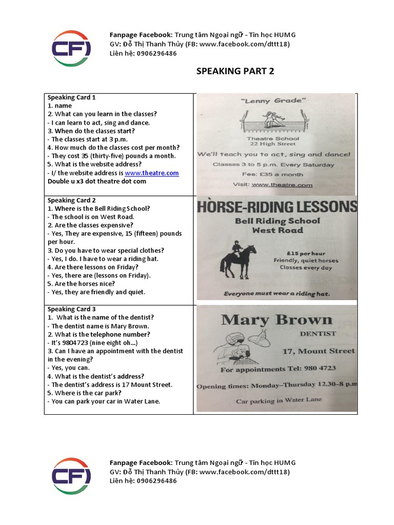 Speaking Card Part 2 Student | PDF