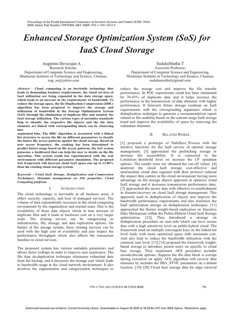 23enhanced Storage Optimization System (SoS) For IaaS Cloud Storage | PDF