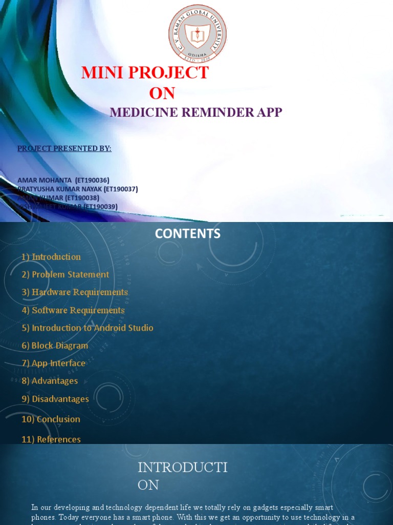 Medicine Reminder App Project Overview | PDF | Android (Operating ...
