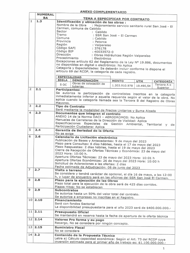 Anexo Complementario SSR San José - El Carmen | PDF