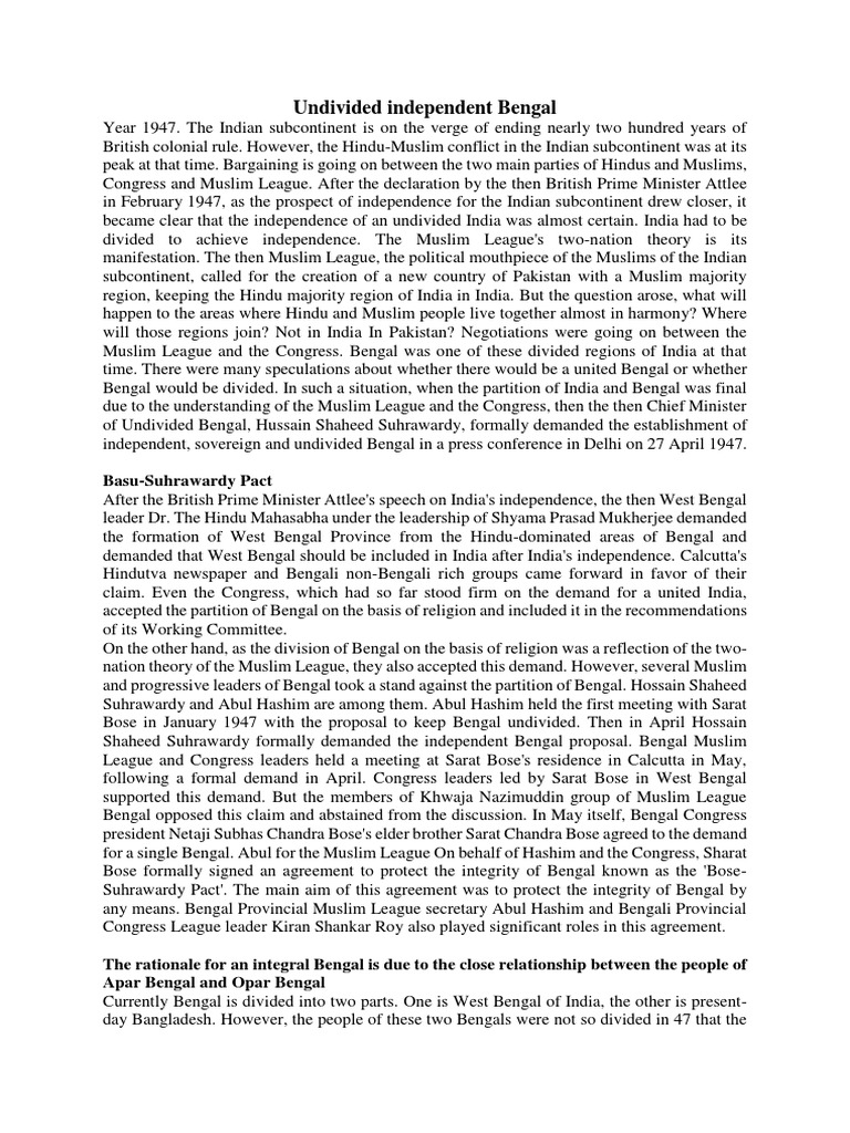 Undivided Independent Bengal | PDF