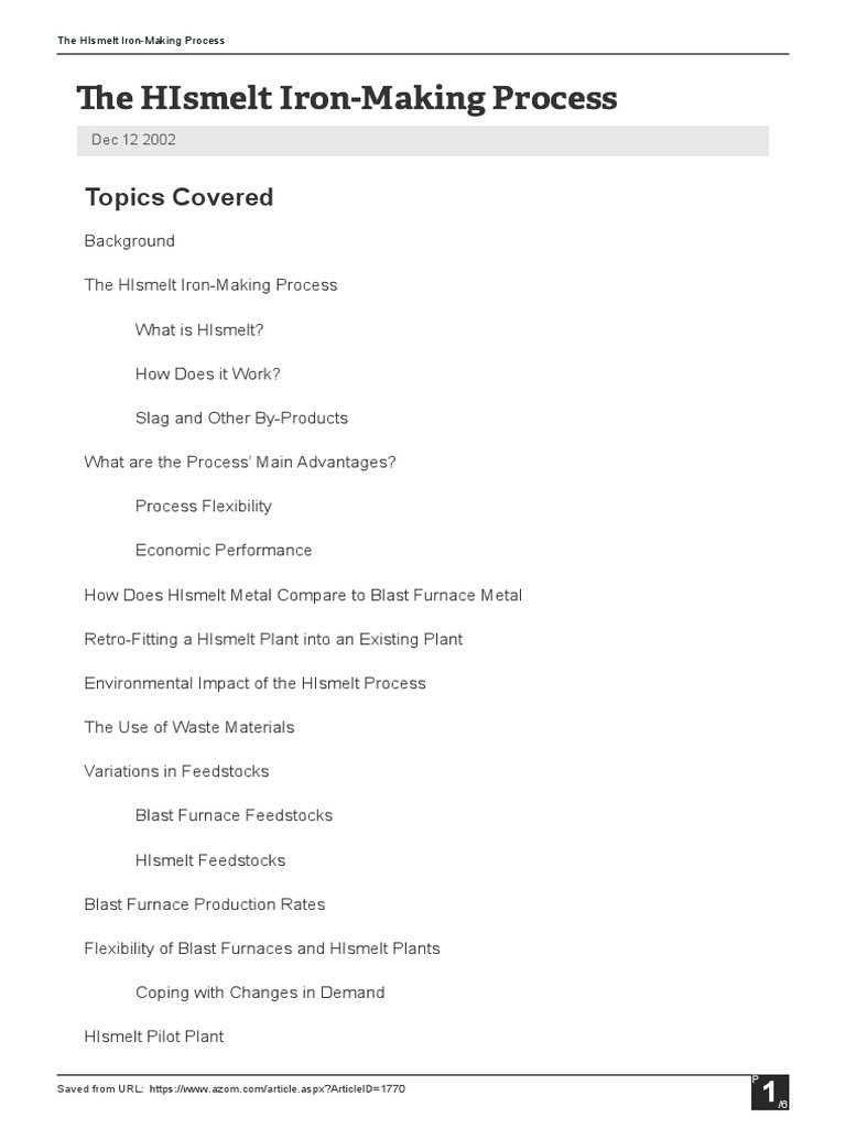 The HIsmelt Iron Making Process | PDF | Blast Furnace | Iron