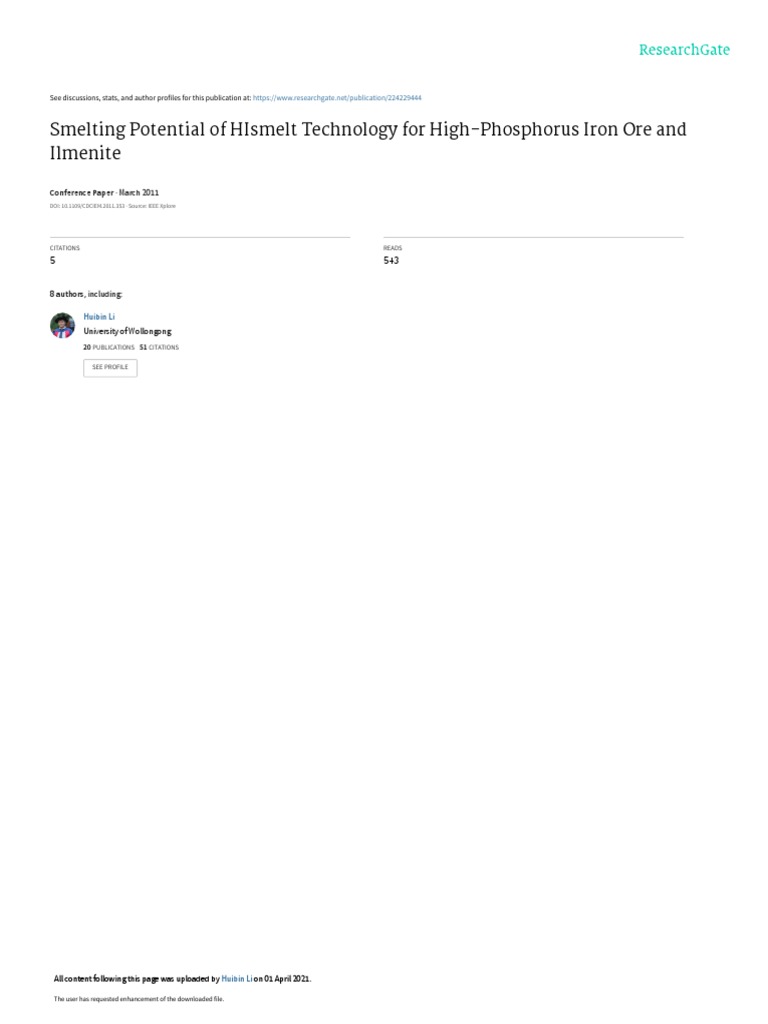 Smelting Potential of Hismelt Technology For High-Phosphorus Iron Ore ...