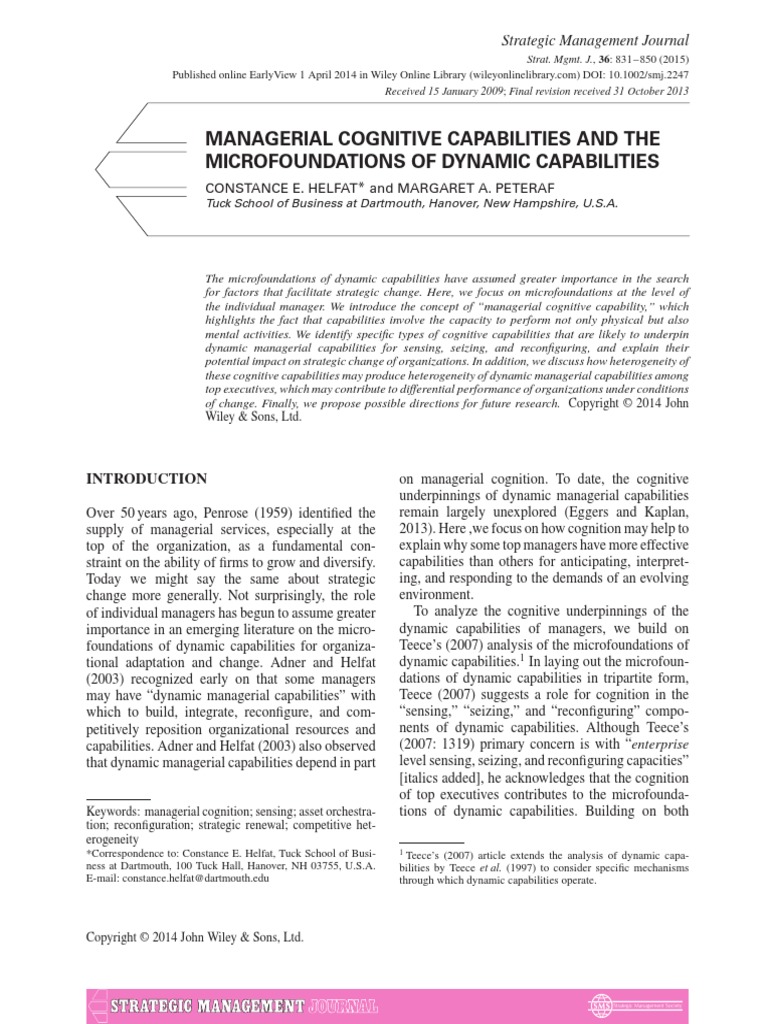 Managerial Cognitive Capabilities And The Microfoundations Of Dynamic
