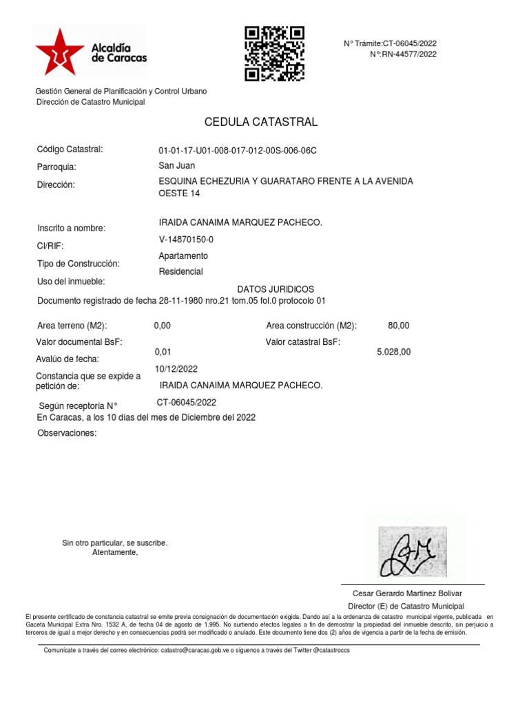 524630540-Cedula-Catastral Iraida Canaima | PDF | Documento