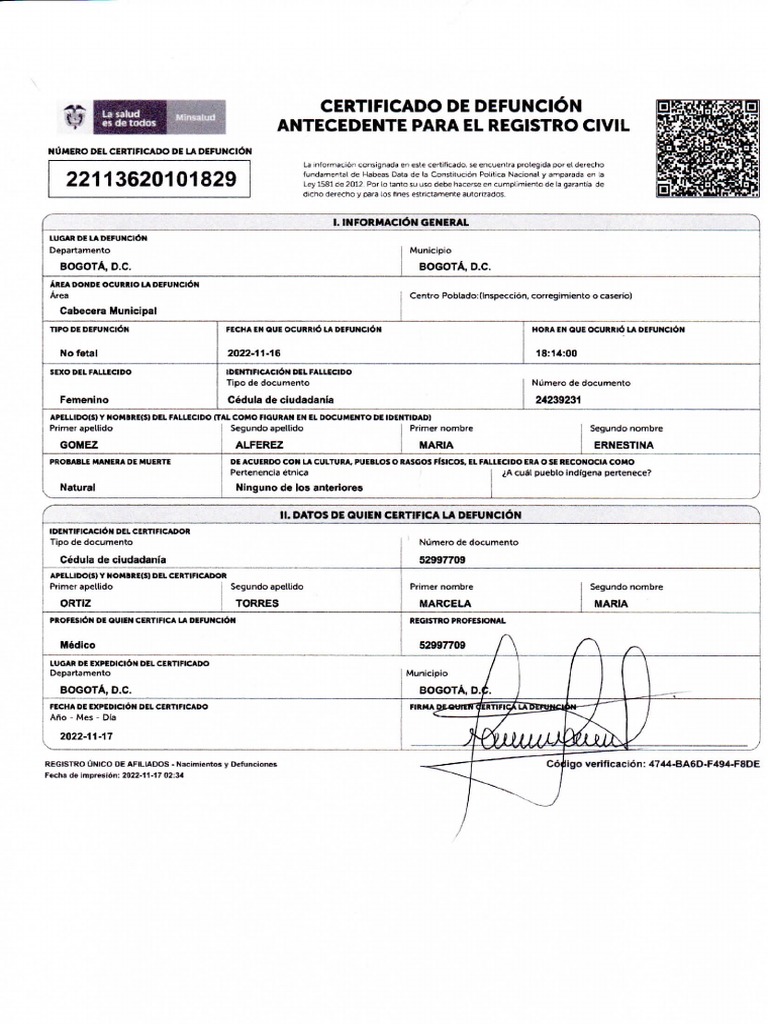Formato De Acta De Defuncion Pdf