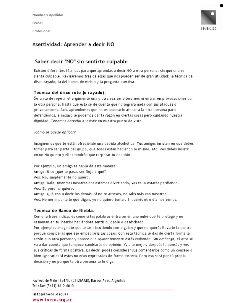 Asertividad Decir Que No Pdf