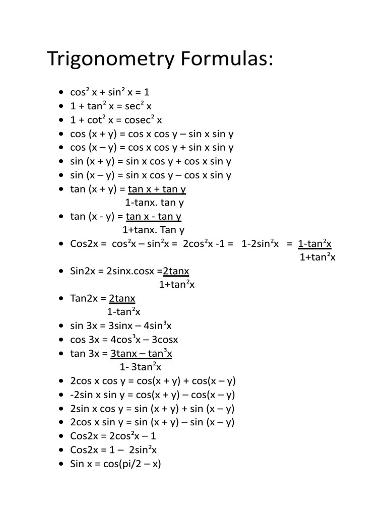 Trigonometry Formulas | PDF