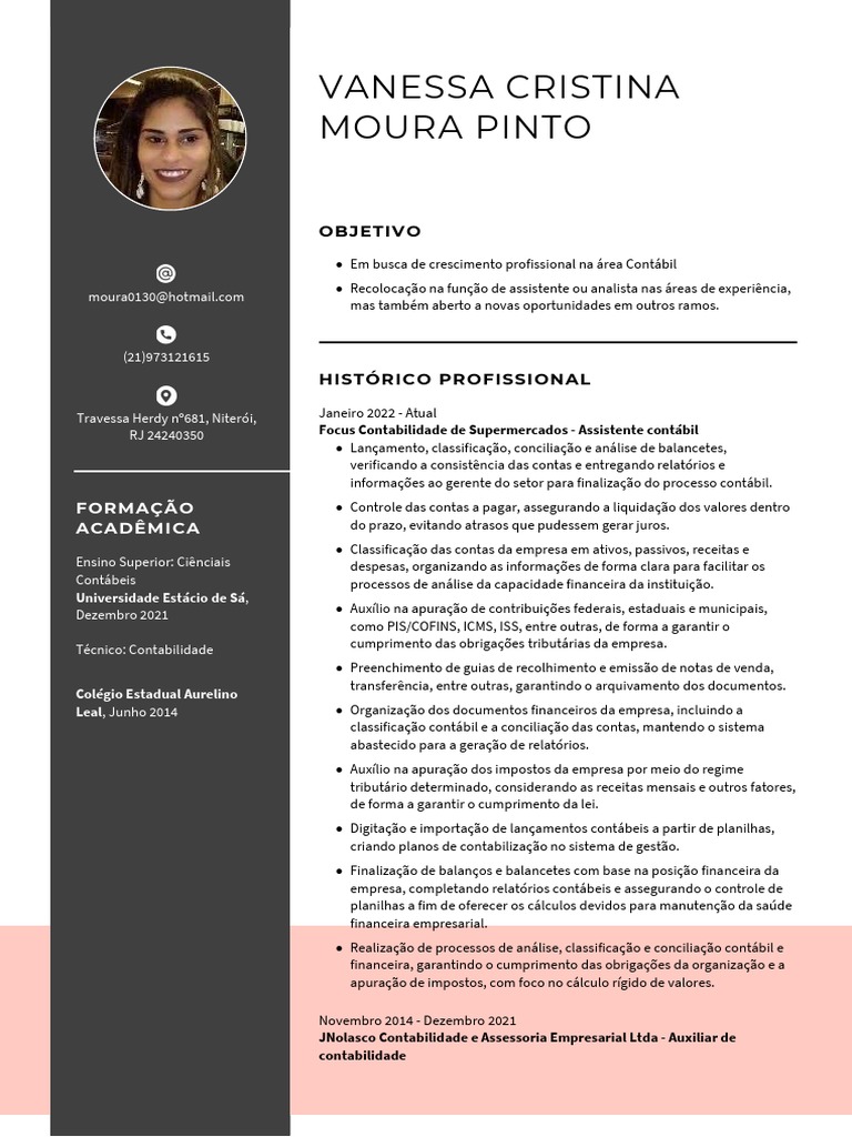 Currículo Vanessa Contábil Novo Formato | PDF