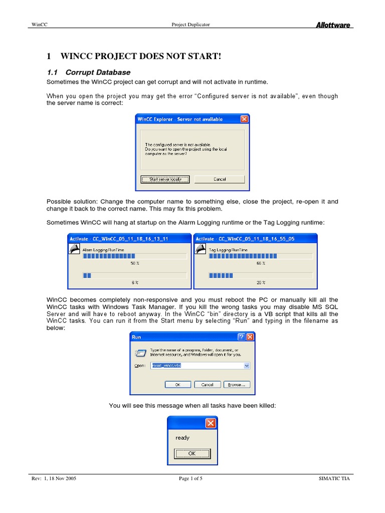 Proyecto WinCC No Arranca | PDF