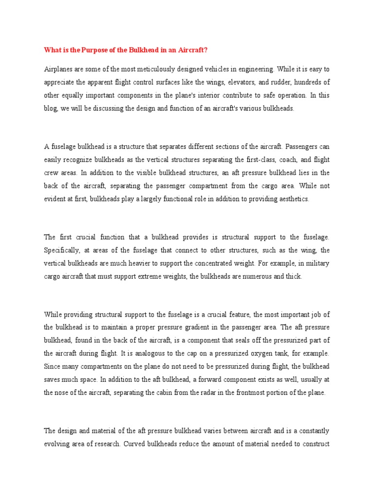 Purpose of Aircraft Bulkheads | PDF | Airplane | Aircraft