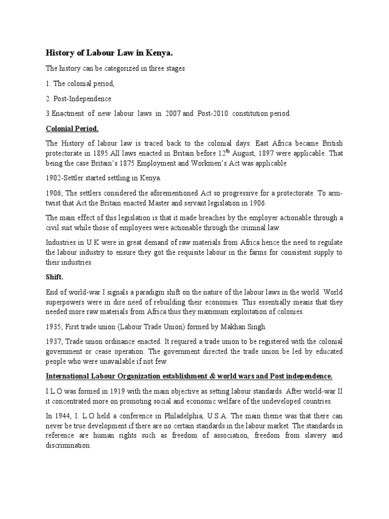 Presentation on the History of Labour Law in Kenya | PDF