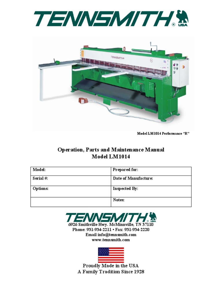 Tennsmith Model LM1014 Manual | PDF