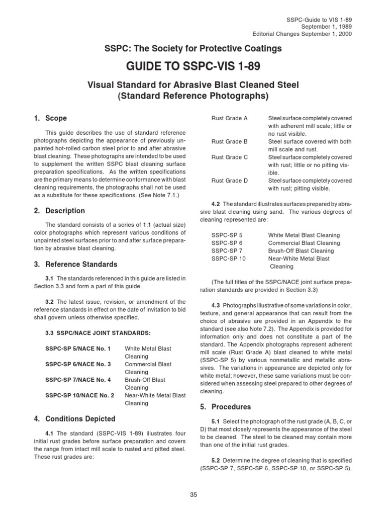 SSPC VIS 1-89 Guide for Blast Cleaning | PDF | Abrasive | Rust