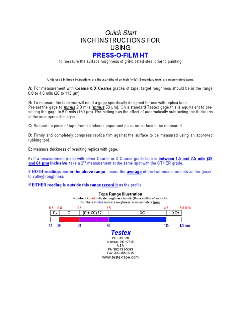 Testex® - PRESS-O-FILM HT - Quick Start Instructions Inch | PDF