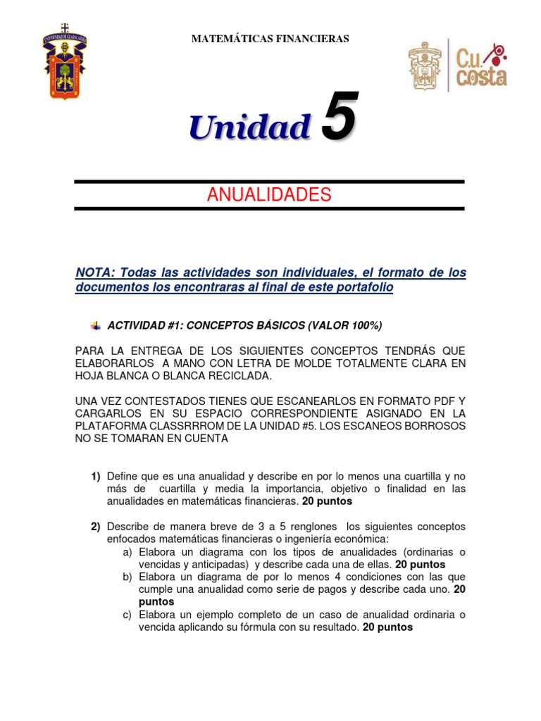 Portafolio de Actividades Unidad #5. - Anualidad | PDF