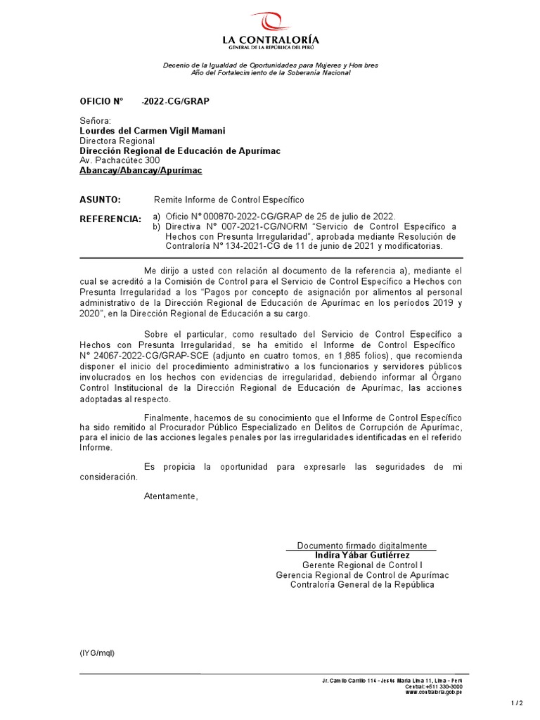 Oficio de Remisión de Informe A Entidad | PDF | Justicia | Crimen y ...