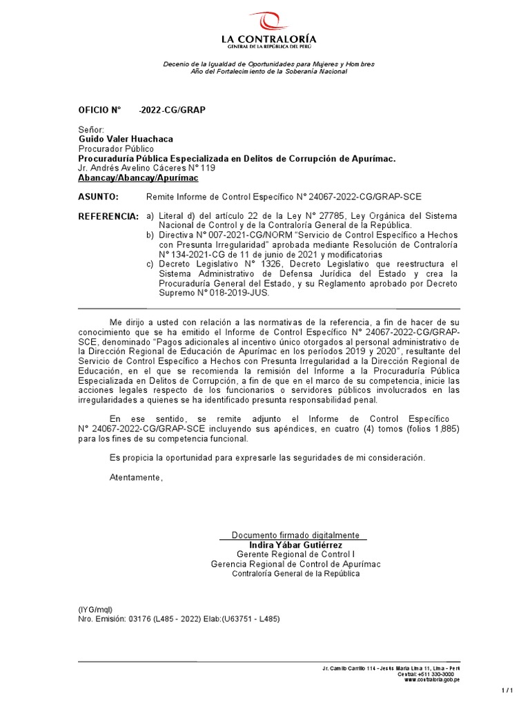3. Oficio de Remisión de Informe a Procurador | PDF | Justicia | Crimen y violencia