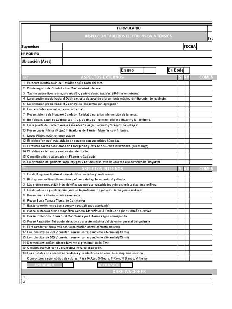 Check List - Tableros Electricos de Baja Tension | PDF