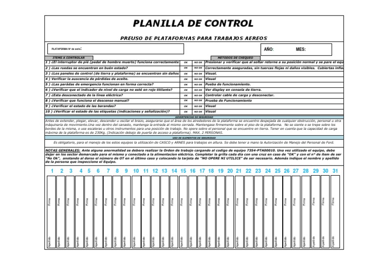 Plataforma Tijera Check List | PDF