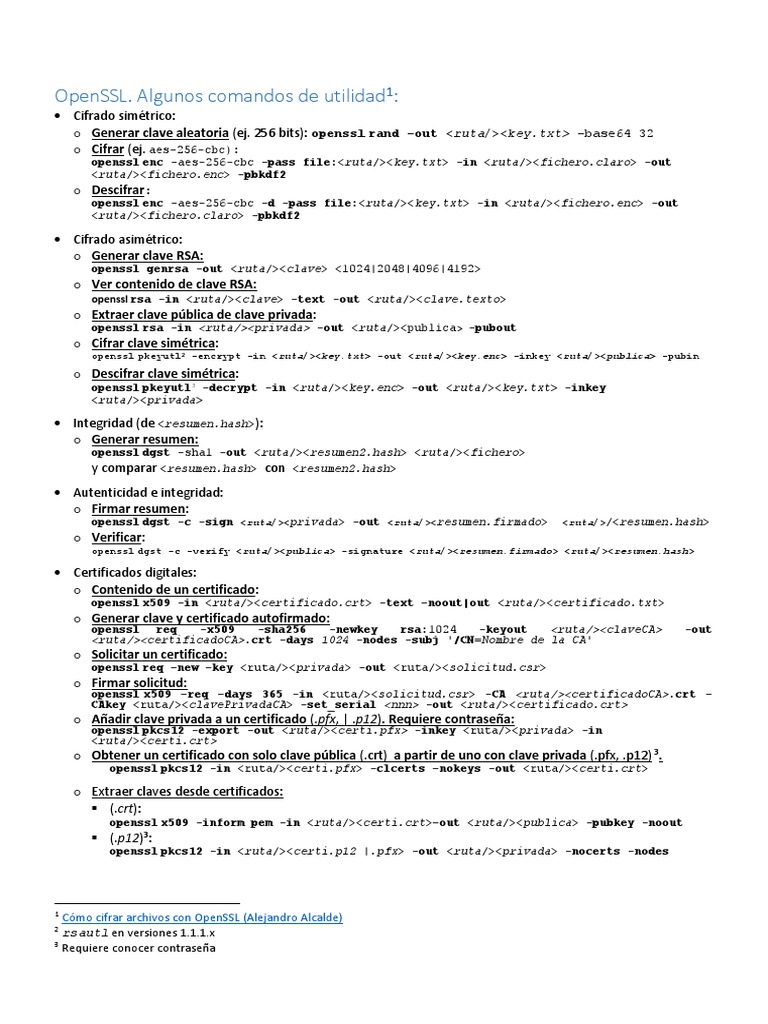 Chuleta Open SSL | PDF | Clave (criptografía) | Cifrado