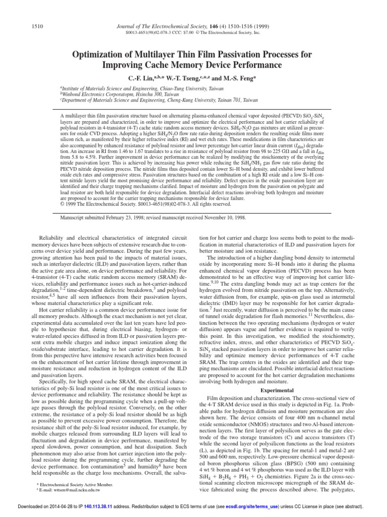 Optimization of Multilayer Thin Film Passivation Processes For Improving Cache Memory Device ...