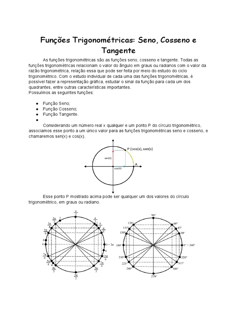 Funções Trigonométricas_ Seno, Cosseno e Tangente | PDF