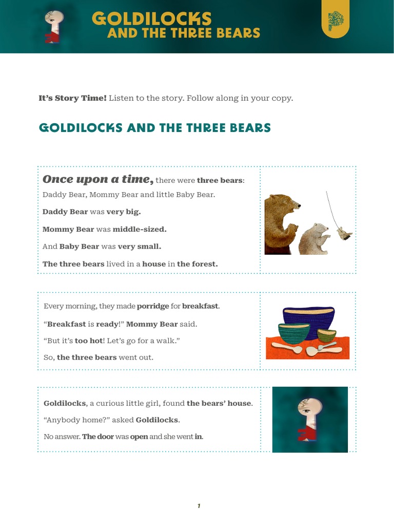 Goldilocks and the Three Bears Primaria Ingles Continuemos Estudiando | PDF