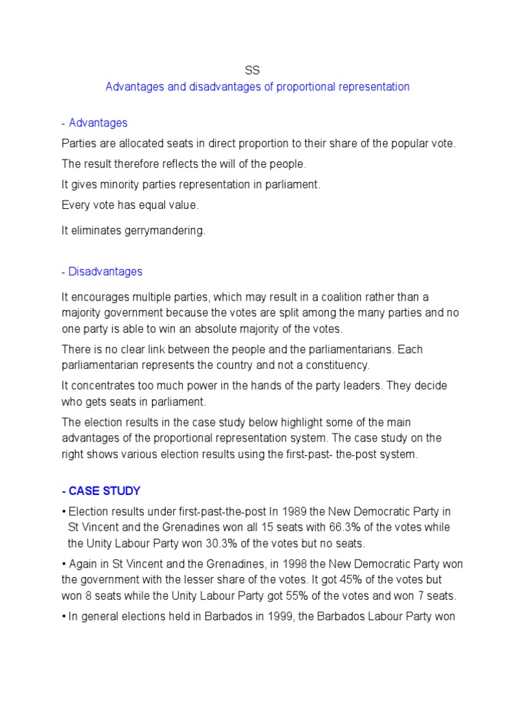 Advantages and Disadvantages of Proportional Representation | PDF