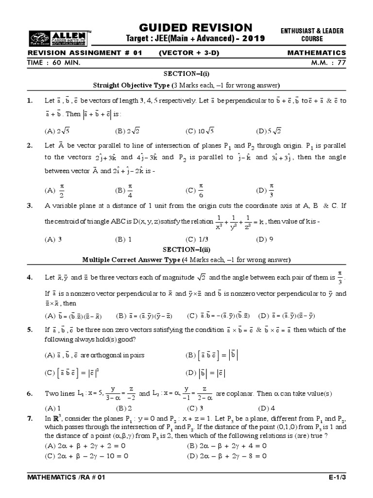 01 Ra Vector 3 D Pdf Plane Geometry Triangle