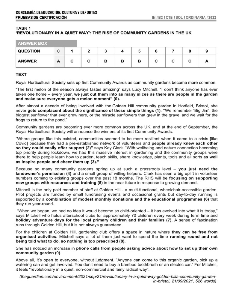 Reading Answer Key | PDF