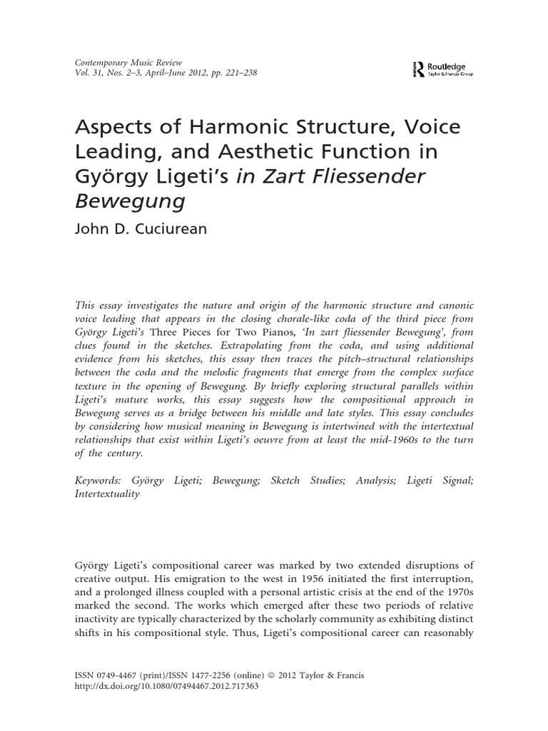 Aspects of Harmonic Structure, Voice Leading, and Aesthetic Function in Ligeti | PDF | Interval ...