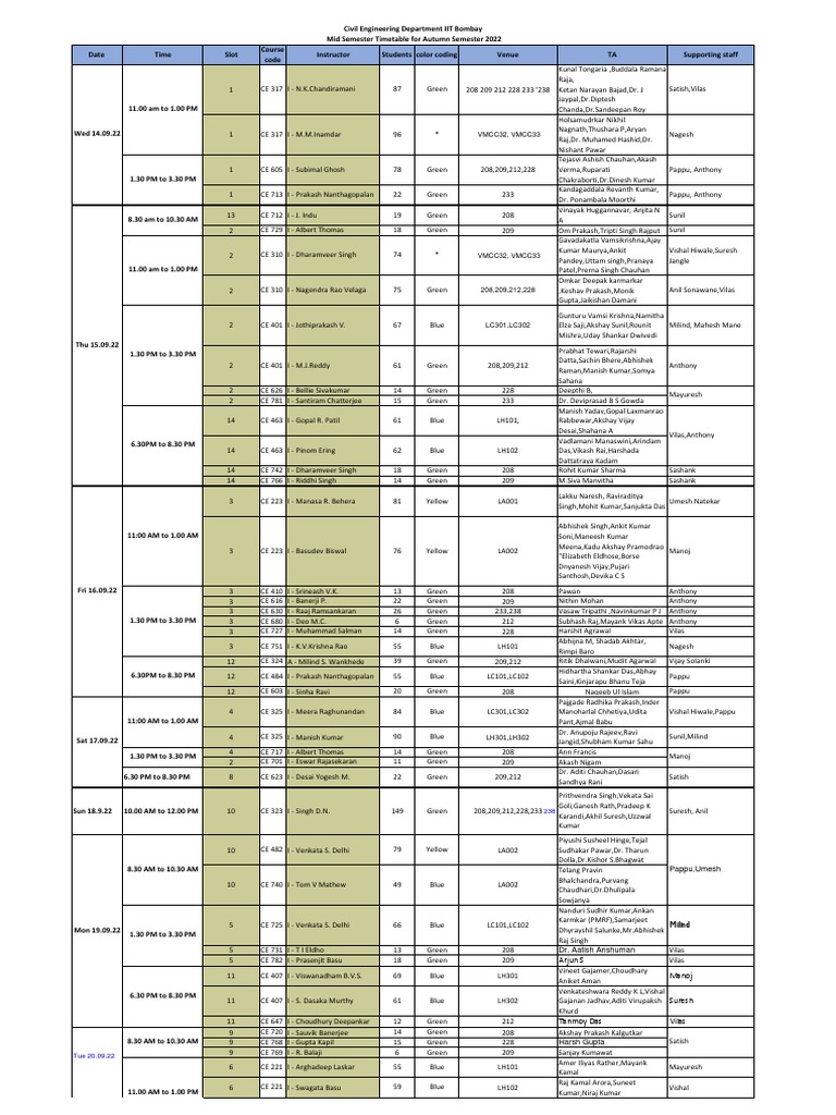 13th Sep - Mid Sem Timetable For Autumn Sem 22 | PDF 13th Sep - Mid Sem Timetable For Autumn Sem 22 | PDF
