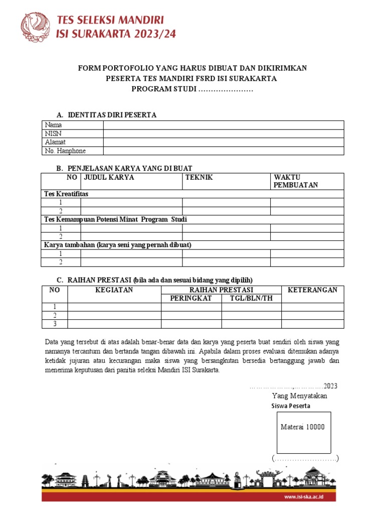 Form Portofolio Yang Harus Dibuat Dan Dikirimkan Peserta Tes Mandiri ...