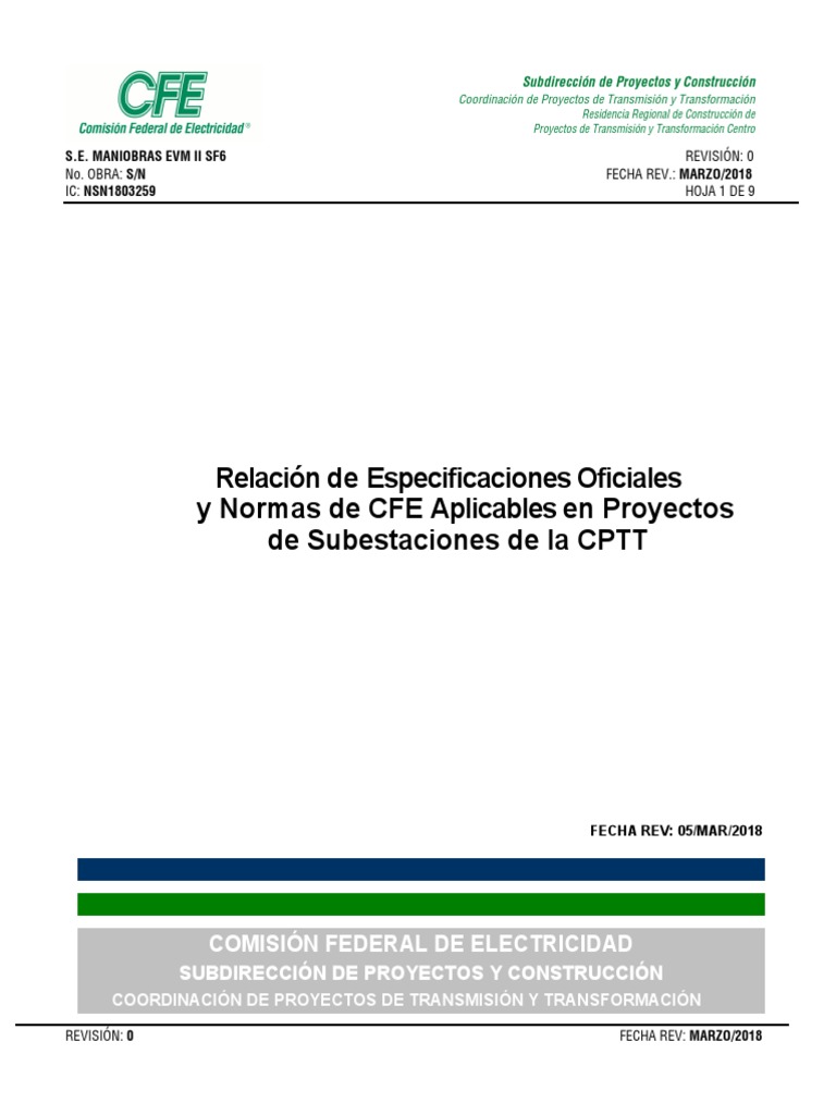 24 Relación de Especificaciones Oficiales y Normas de CFE Aplicables de La CPTT | PDF