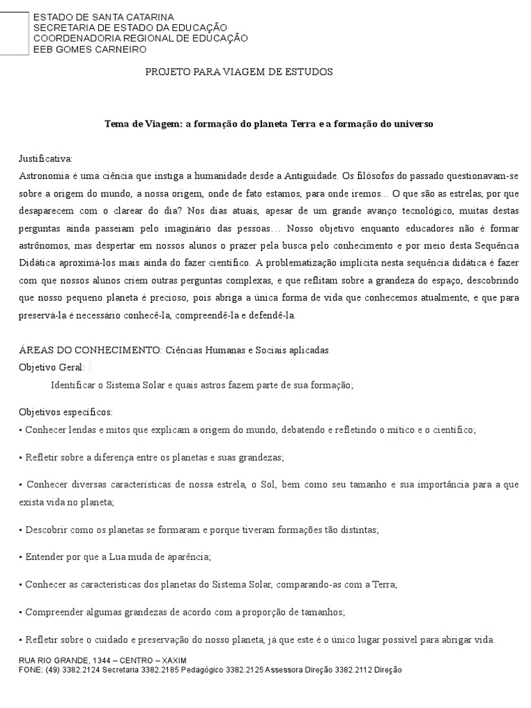 Projeto de Viagem de Estudo | PDF