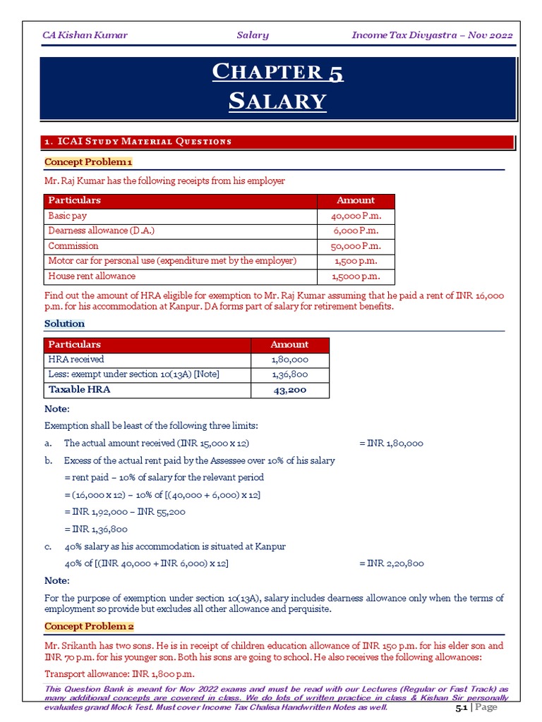 Income Tax Salary Notes | PDF | Employee Benefits | Salary