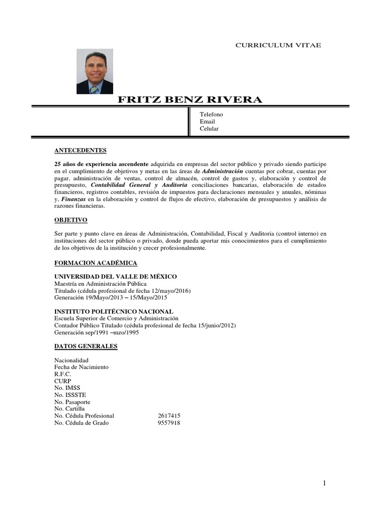 Curriculum Vitae Contador Ejemplo | PDF | Contabilidad | Auditoría