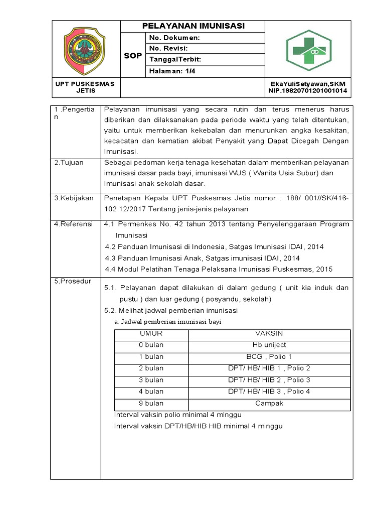 1.sop Pelayanan Imunisasi | PDF