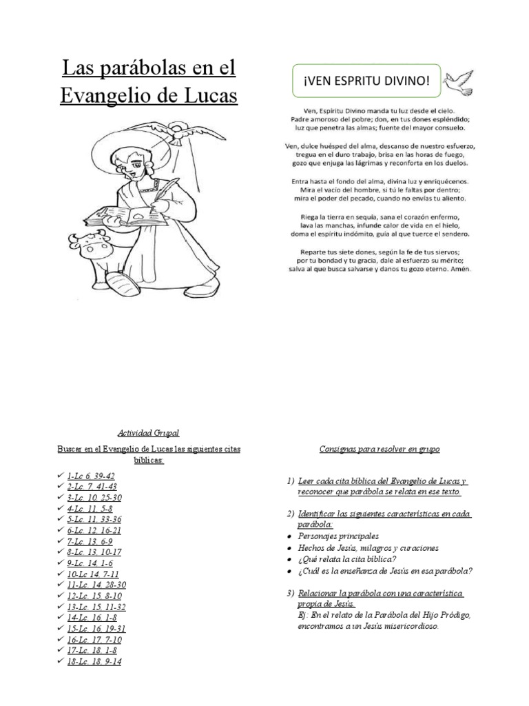 Las Parábolas en El Evangelio de Lucas - Actividad | PDF