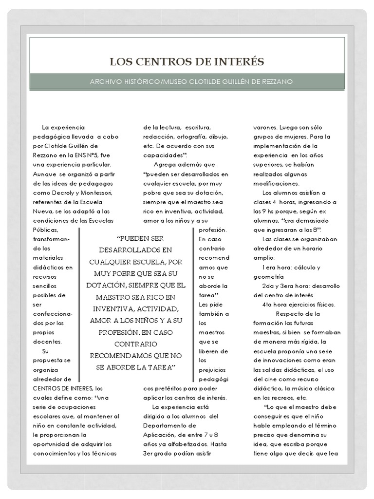 Clotilde Guillen. Centros de Interes | PDF